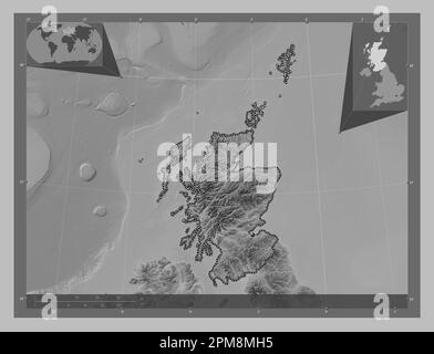 Scotland, region of United Kingdom. Grayscale elevation map with lakes ...