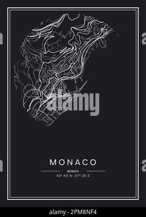 Black and white printable Monaco city map, poster design, vector ...