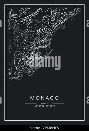 Black and white printable Monaco city map, poster design, vector ...