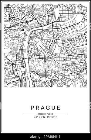 Black and white printable Prague city map, poster design, vector illistration Stock Vector Image ...