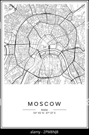 Black and white printable Moscow city map, poster design, vector ...
