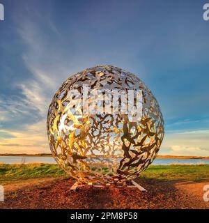 Sunset at 'Flock Sphere' on the Art trail bord waalk in Amble ...