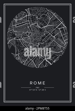 Black and white printable Rome city map, poster design, vector ...