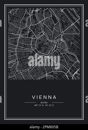 Black and white printable Vienna city map, poster design, vector ...