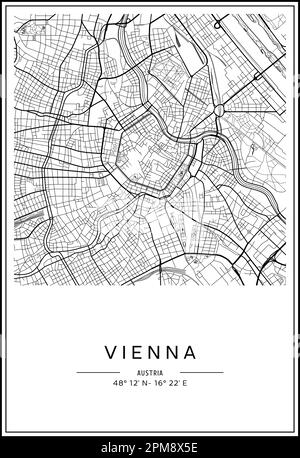 Black and white printable Vienna city map, poster design, vector ...