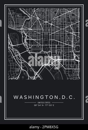 Black and white printable Washington, D.C. city map, poster design ...