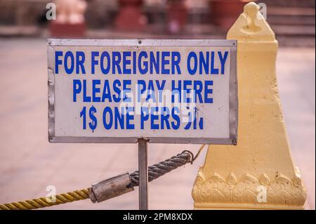 Entrance sign for Wat Phnom. only foreigners have to pay. Phnom Penh ...