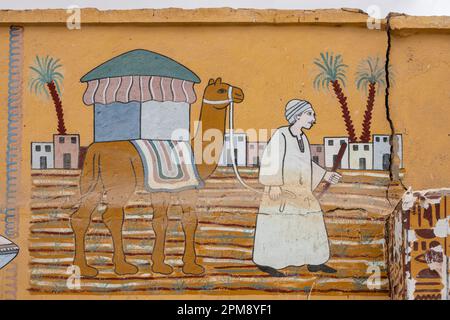 Modern painted Egyptian Hajj Mural in Luxor, Egypt Stock Photo - Alamy