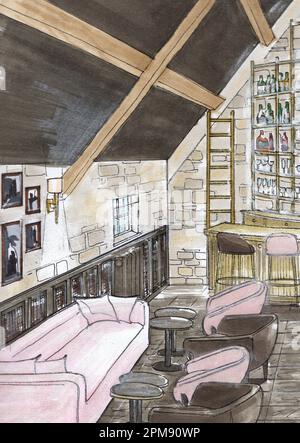 Colour sketch for a modern style bar Stock Photo - Alamy