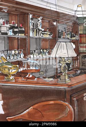 Colour sketch for a modern style bar Stock Photo - Alamy
