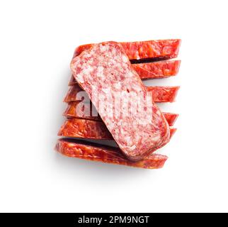 Smoked .sausage. Sliced salami isolatd on the white background Stock Photo - Alamy