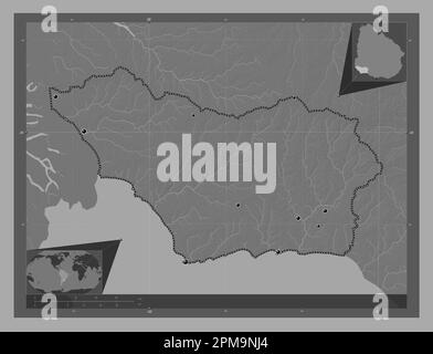 Colonia, department of Uruguay. Bilevel elevation map with lakes and ...