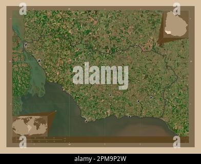 Colonia, department of Uruguay. Low resolution satellite map. Locations ...