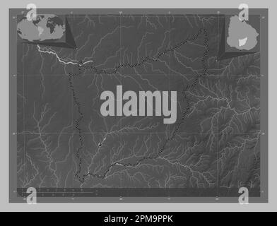 Florida, department of Uruguay. Grayscale elevation map with lakes and ...