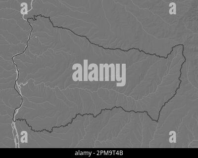 Paysandu, department of Uruguay. Elevation map colored in sepia tones ...