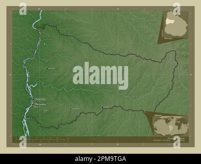 Paysandu, department of Uruguay. Colored elevation map with lakes and ...