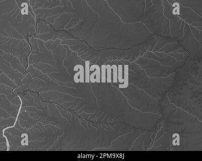 Salto, department of Uruguay. Grayscale elevation map with lakes and ...