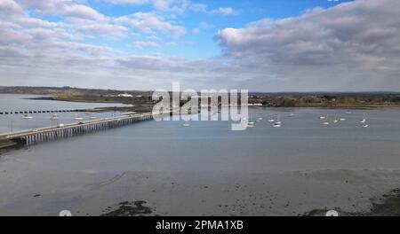 aerial view of the bridge linking hayling island to the mainland of ...