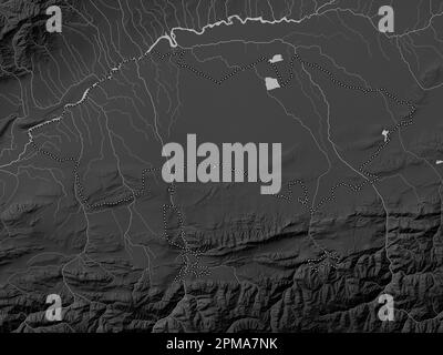 Ferghana, region of Uzbekistan. Grayscale elevation map with lakes and ...