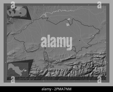 Ferghana, region of Uzbekistan. Bilevel elevation map with lakes and ...