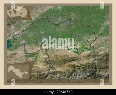 Ferghana, region of Uzbekistan. High resolution satellite map. Corner ...