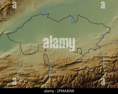Ferghana, region of Uzbekistan. Colored elevation map with lakes and ...