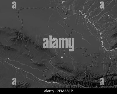 Jizzakh, region of Uzbekistan. Grayscale elevation map with lakes and ...