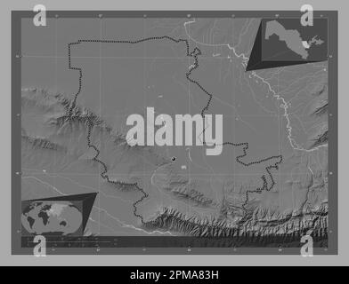 Jizzakh, region of Uzbekistan. Bilevel elevation map with lakes and ...