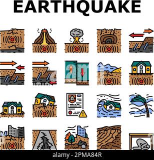 earthquake disaster wave crack icons set vector Stock Vector Image ...