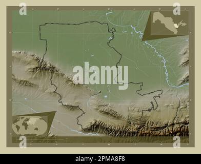Jizzakh, region of Uzbekistan. Colored elevation map with lakes and ...