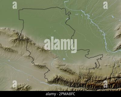 Jizzakh, region of Uzbekistan. Colored elevation map with lakes and ...