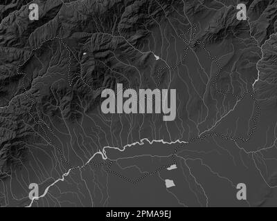 Namangan, region of Uzbekistan. Grayscale elevation map with lakes and ...