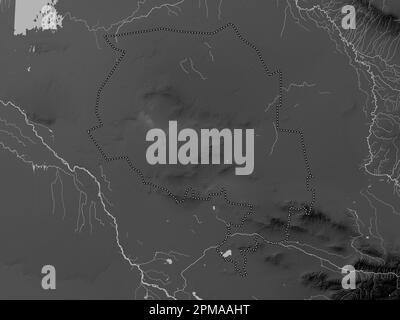 Navoi, region of Uzbekistan. Grayscale elevation map with lakes and ...