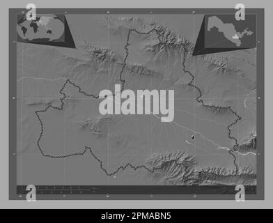 Samarkand, region of Uzbekistan. Bilevel elevation map with lakes and ...