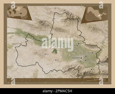 Samarkand, region of Uzbekistan. Low resolution satellite map ...