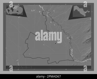 Sirdaryo, region of Uzbekistan. Bilevel elevation map with lakes and ...