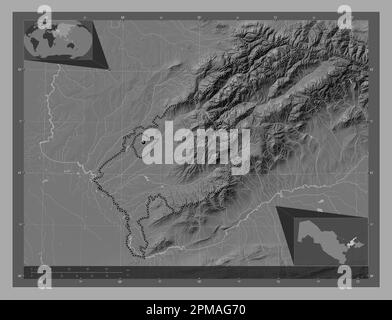 Tashkent, region of Uzbekistan. Bilevel elevation map with lakes and ...