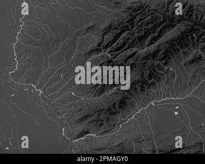 Tashkent, region of Uzbekistan. Grayscale elevation map with lakes and ...