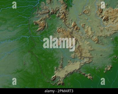 Amazonas, state of Venezuela. Colored elevation map with lakes and ...