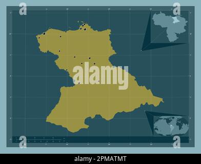 Anzoategui, state of Venezuela. Solid color shape. Locations and names ...
