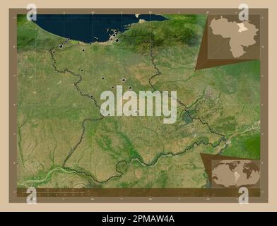 Anzoategui, state of Venezuela. Low resolution satellite map. Locations ...