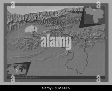 Aragua, state of Venezuela. Bilevel elevation map with lakes and rivers ...