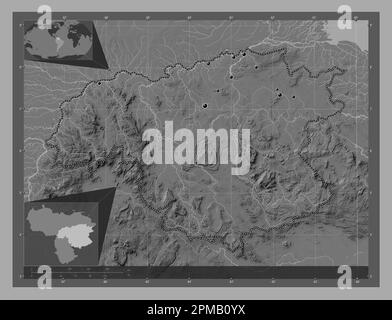 Bolivar, state of Venezuela. Bilevel elevation map with lakes and ...