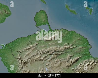 Falcon, state of Venezuela. Colored elevation map with lakes and rivers ...