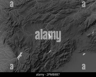 Lara, state of Venezuela. Grayscale elevation map with lakes and rivers ...