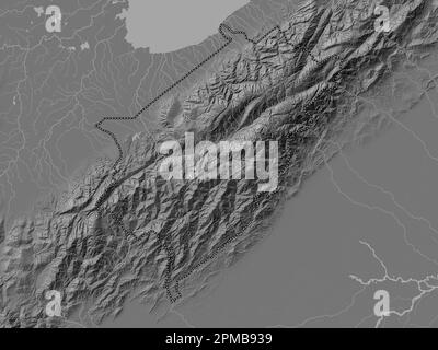Merida, state of Venezuela. Bilevel elevation map with lakes and rivers ...