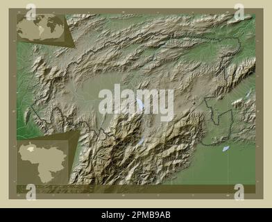 Lara, state of Venezuela. Colored elevation map with lakes and rivers ...