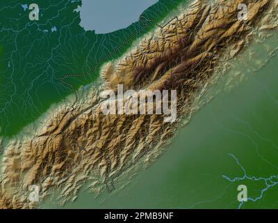 Merida, state of Venezuela. Colored elevation map with lakes and rivers ...