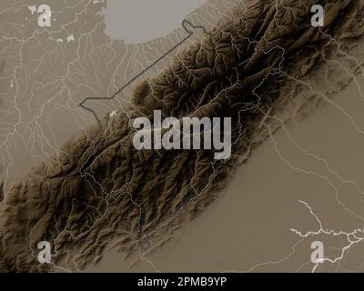 Merida, state of Venezuela. Colored elevation map with lakes and rivers ...
