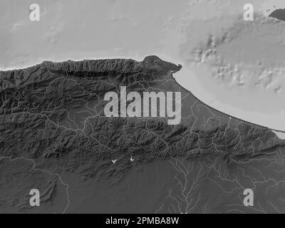 Miranda, state of Venezuela. Grayscale elevation map with lakes and ...